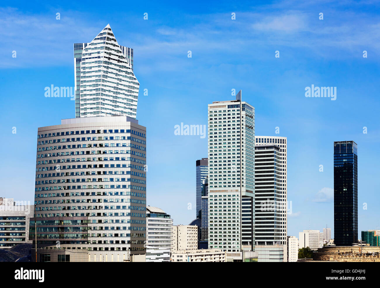 City view of Warsaw. InterContinental Hotel and Golden terraces. Few ...