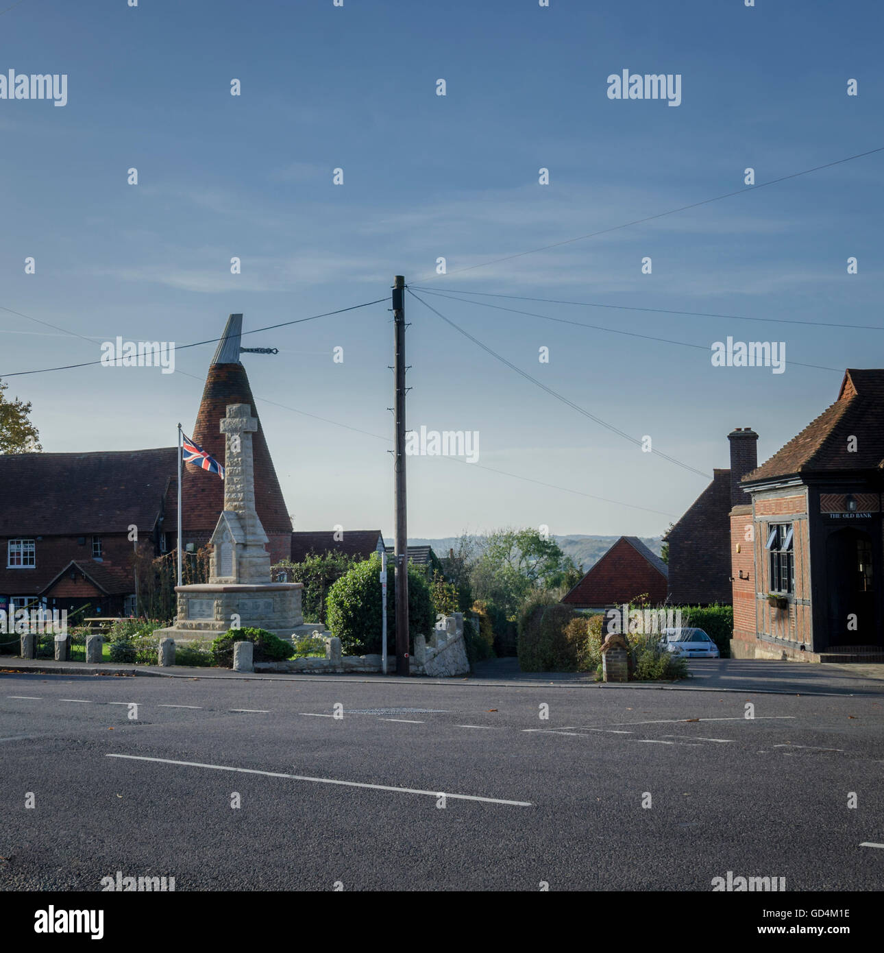 Street view of the war memorial in the pretty village of Goudhurst ...