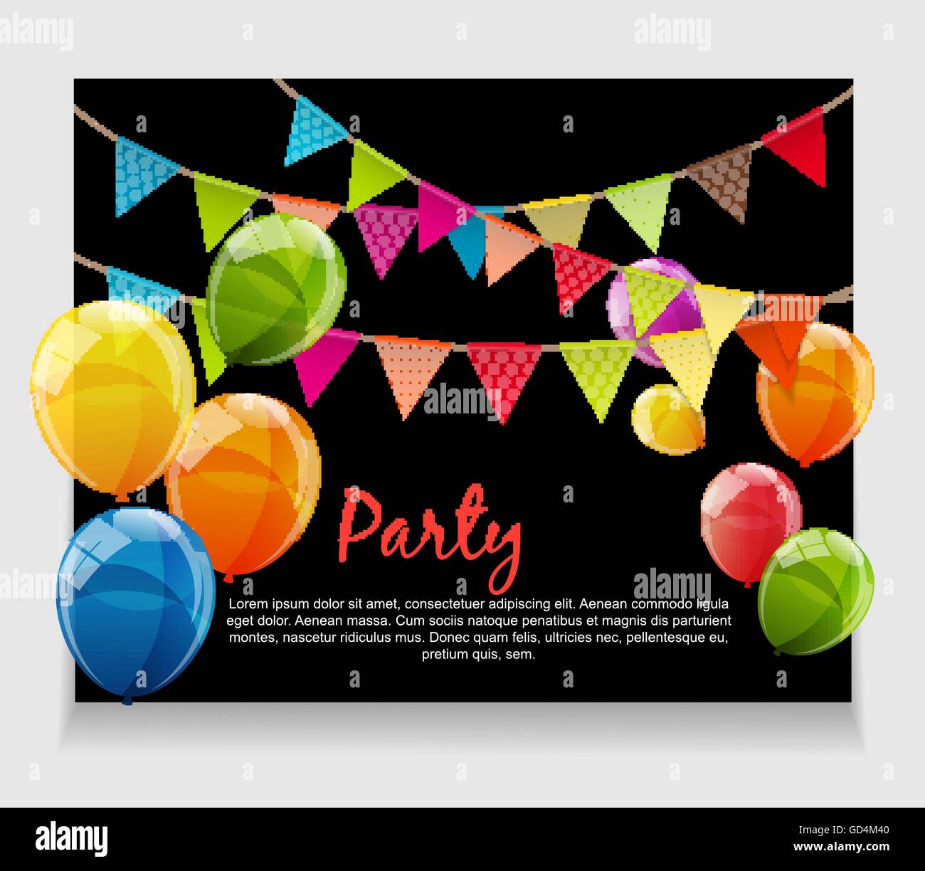 Party Background Baner with Flags and Balloons Vector Illustrati Stock ...