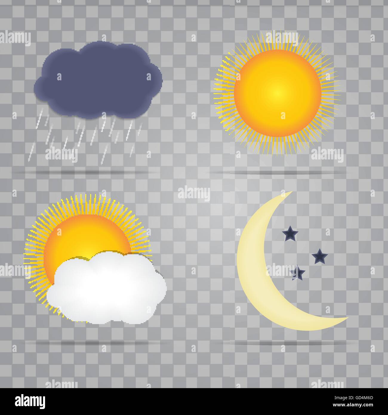 Weather Icons with Sun, Cloud, Rain and Moon Vector Illustration Stock ...