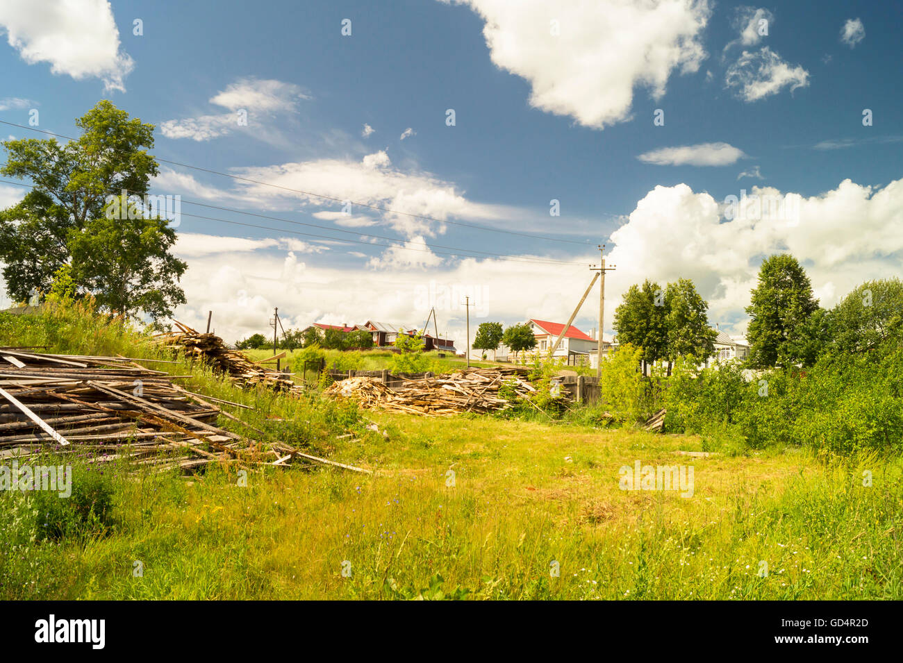 Rural landscape on background blue sky with white cloud Stock Photo - Alamy