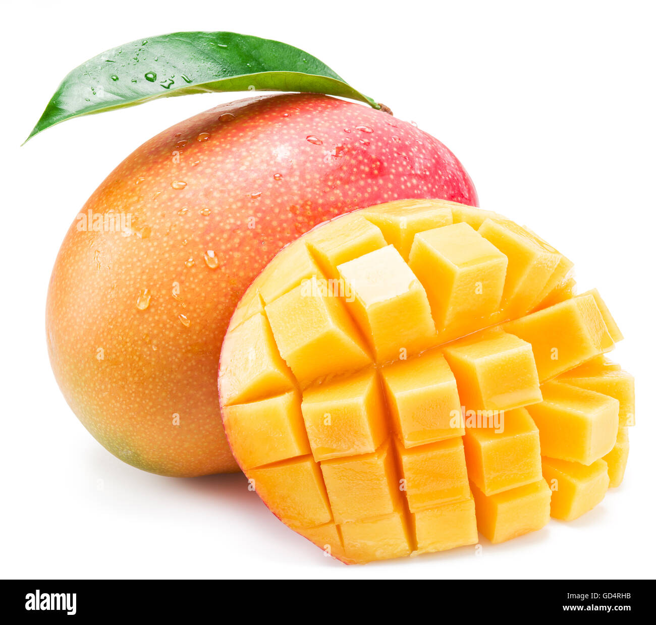 Mango fruit with water drops. Isolated on a white background Stock ...