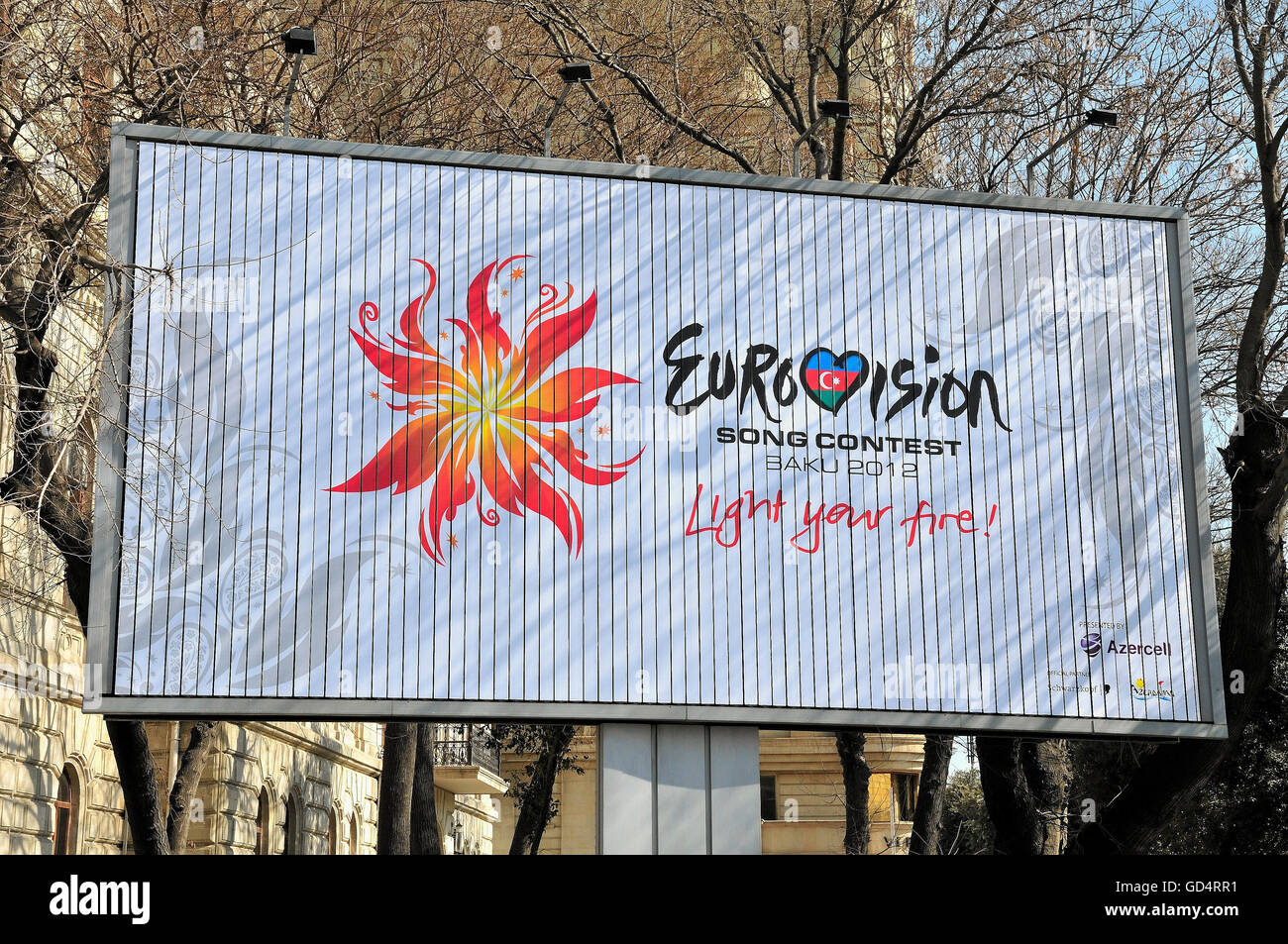 music, advertising for the Eurovision song contest in the inner city of ...