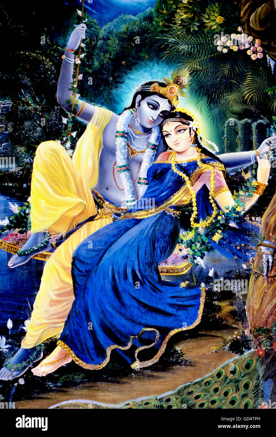 Mural Painting inside the Iskon temple Stock Photo - Alamy