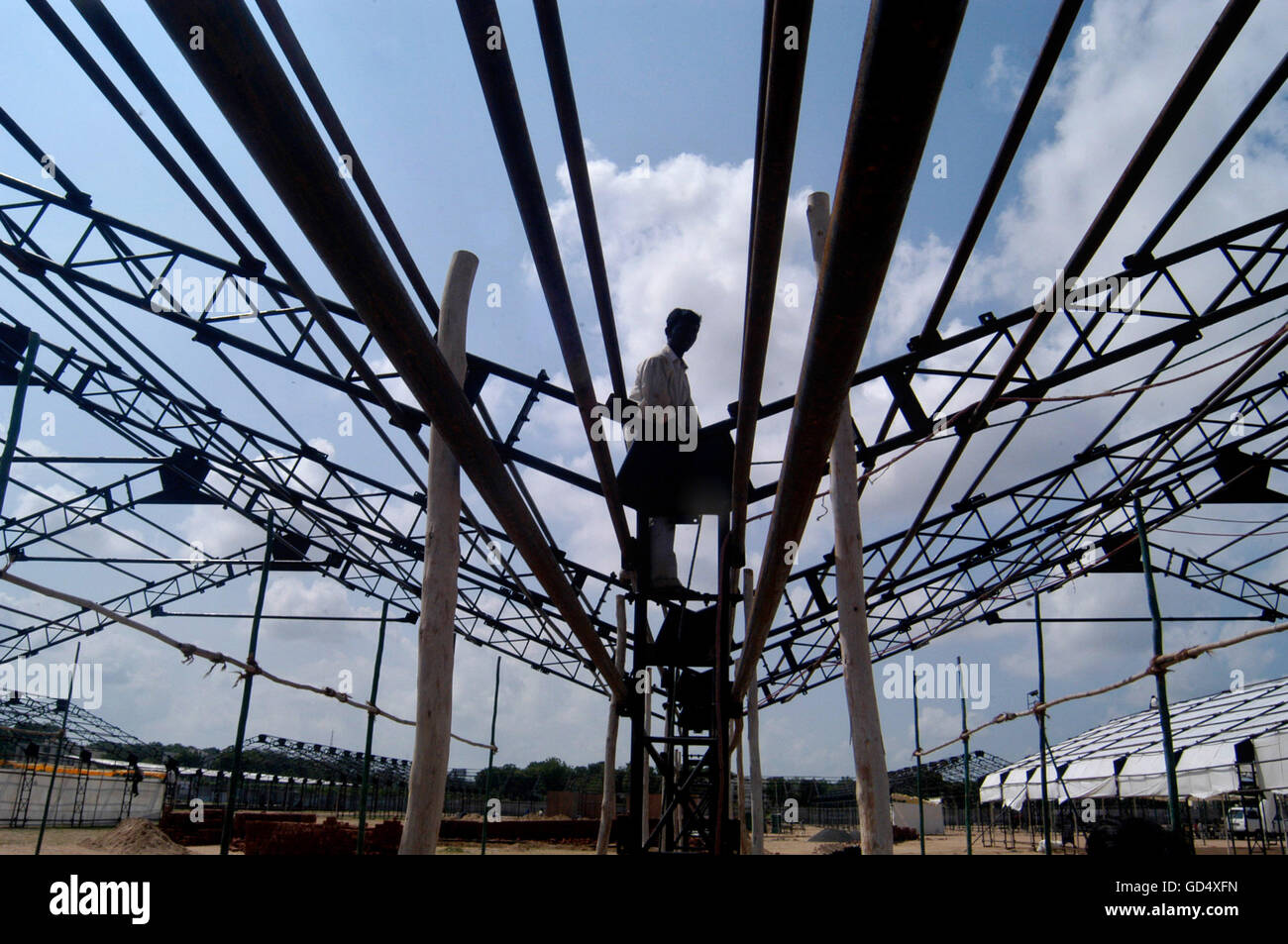 Workers making a frame Stock Photo - Alamy