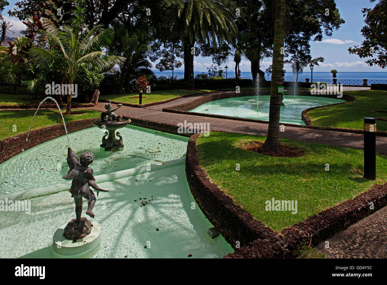 Stream cours, Garden of the Quinta Vigia, Funchal, Island of Madeira ...