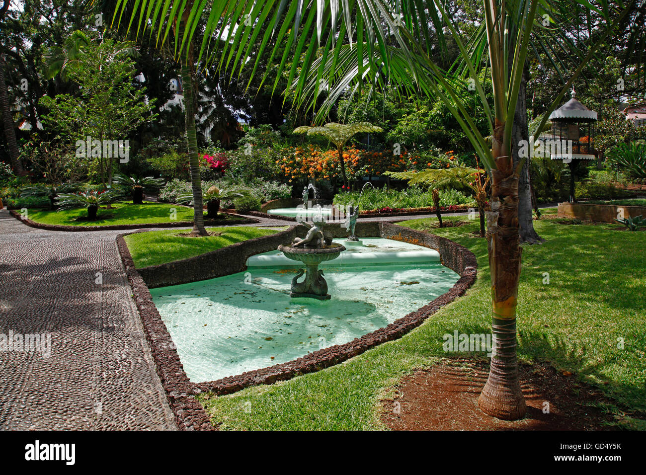 Stream cours, Garden of the Quinta Vigia, Funchal, Island of Madeira ...