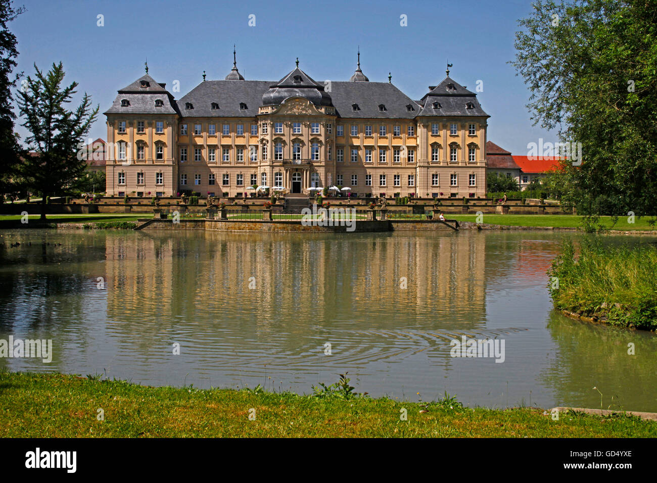 Werneck Castle, castle grounds, pond, Werneck, Schweinfurt district ...