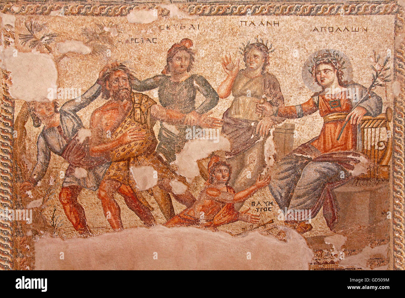 Mosaic, The musical contest between Marsyas the silenus, a virtuoso ...