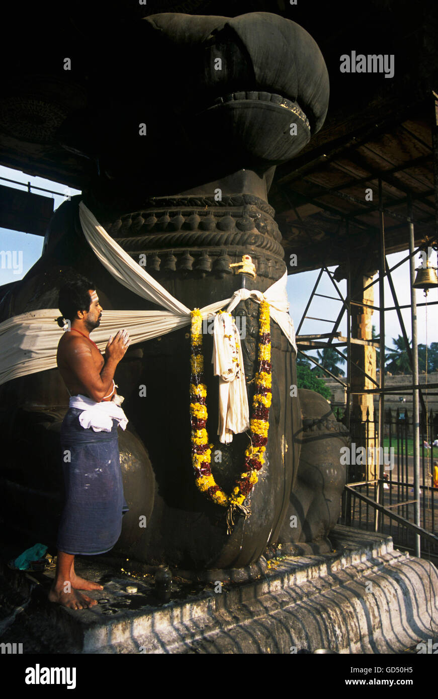 Priest at prayer Nanda Ji Stock Photo - Alamy