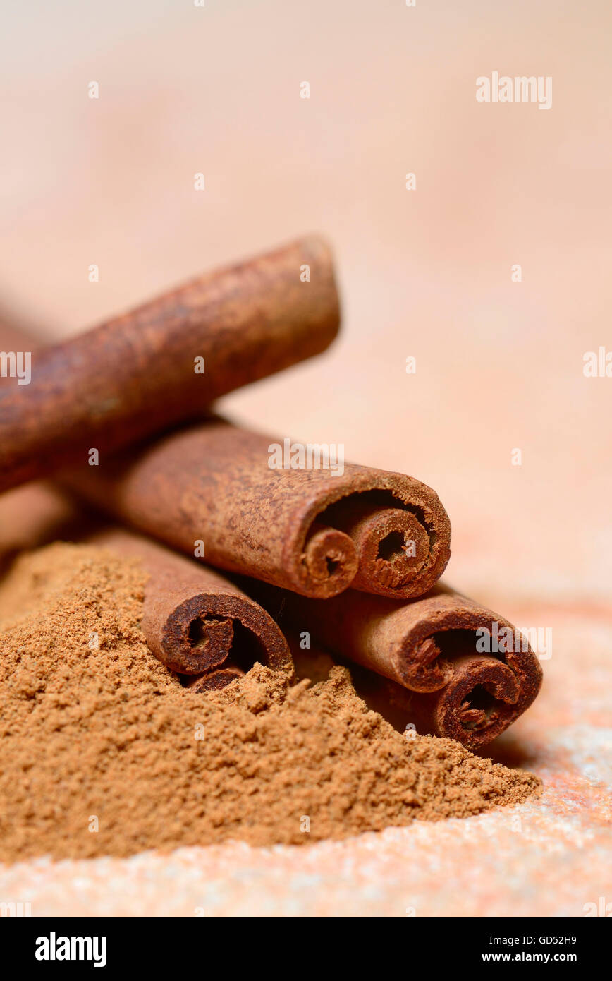 Cinnamon sticks, Cinnamon powder / (Cinnamomum spec Stock Photo - Alamy