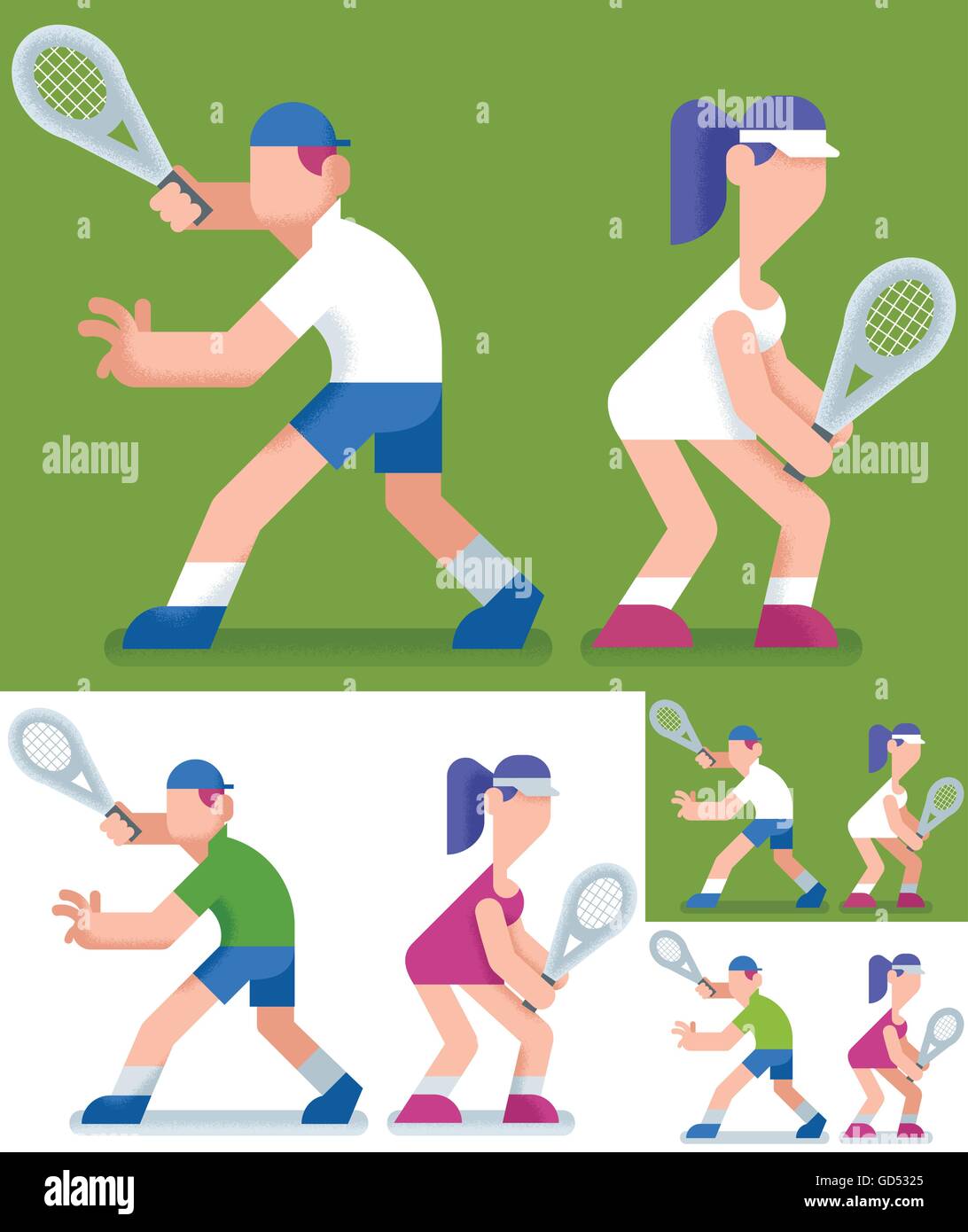 Flat design illustration of male and female players in 4 versions Stock ...