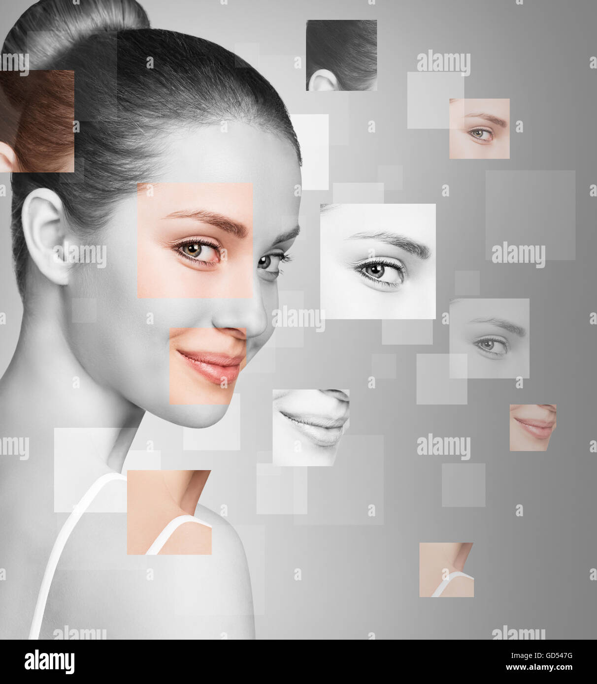 Perfect female face made of different faces Stock Photo - Alamy