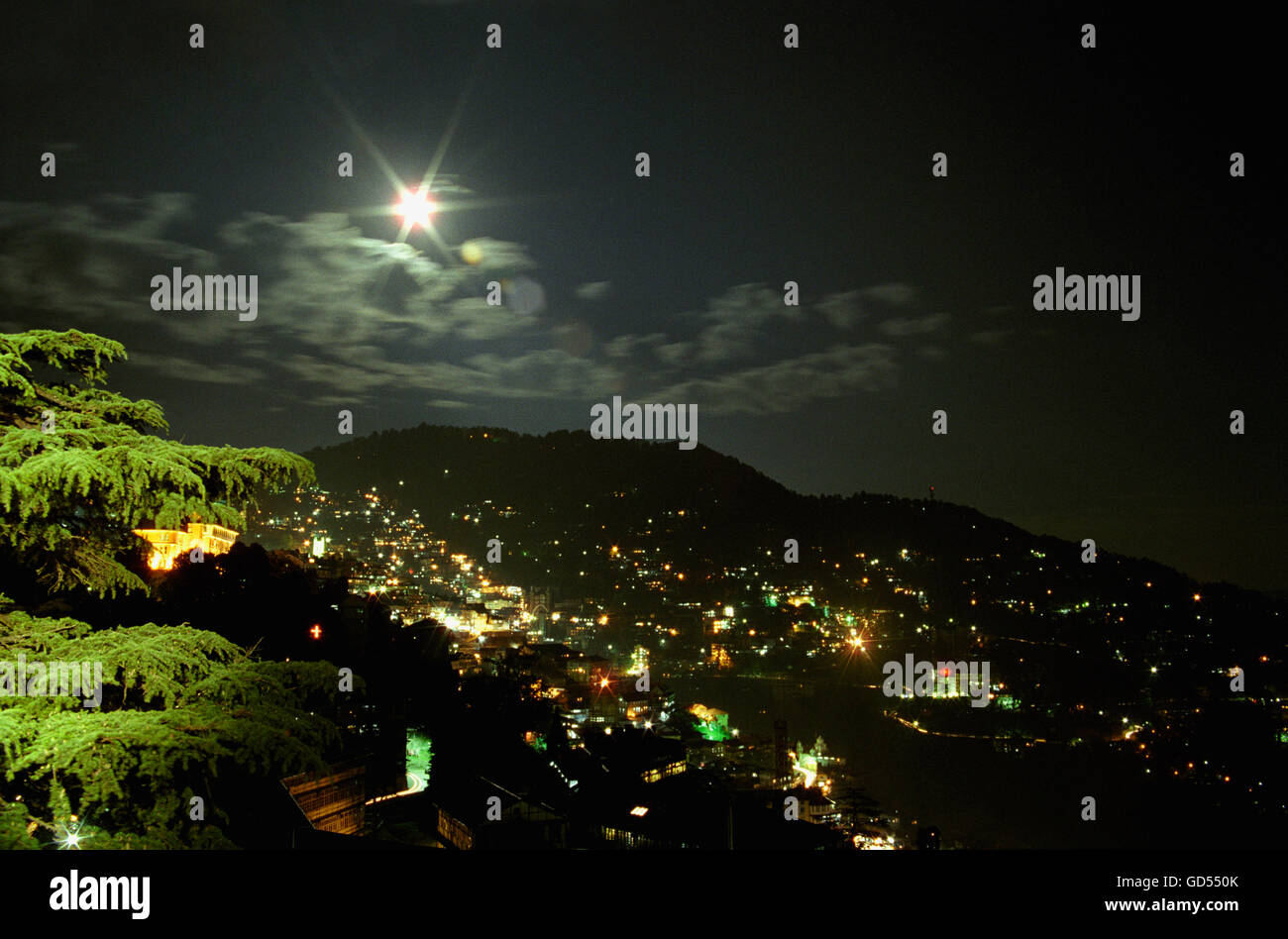 Shimla town on a full moon night Stock Photo - Alamy
