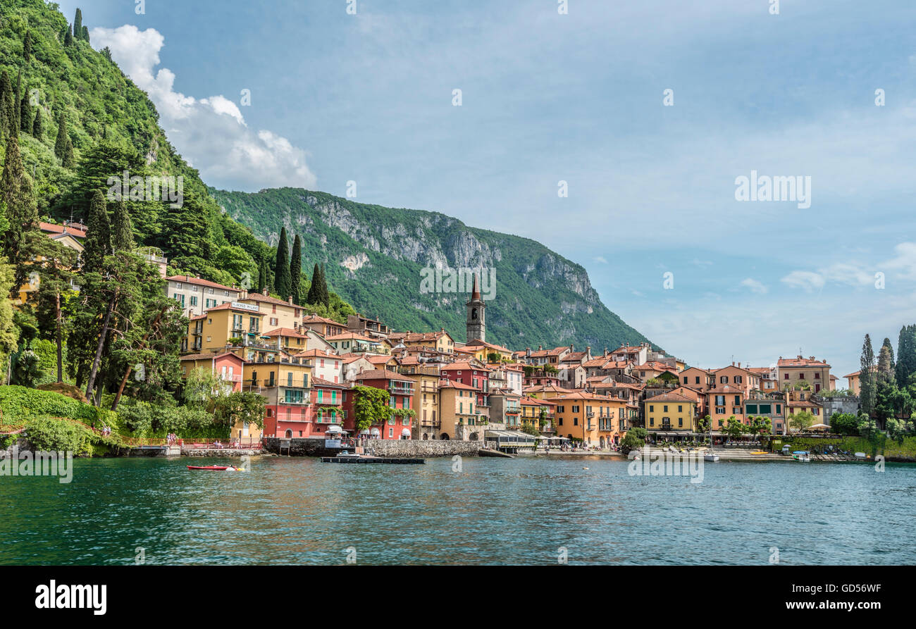 Waterfront of Varenna at Lake Como seen from the lakeside, Lombardy ...