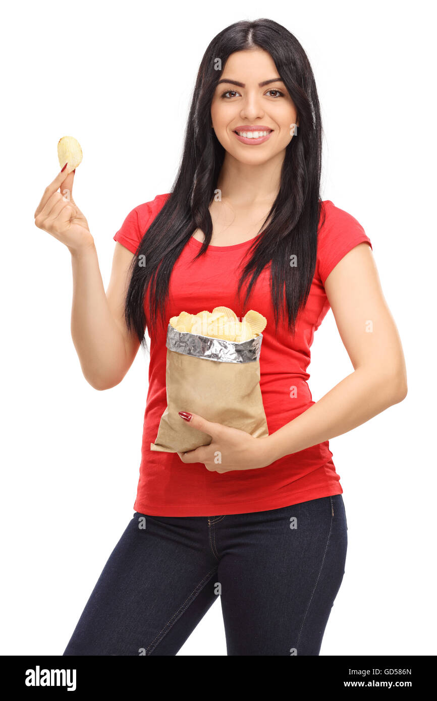 Girl eating chips Cut Out Stock Images & Pictures - Alamy