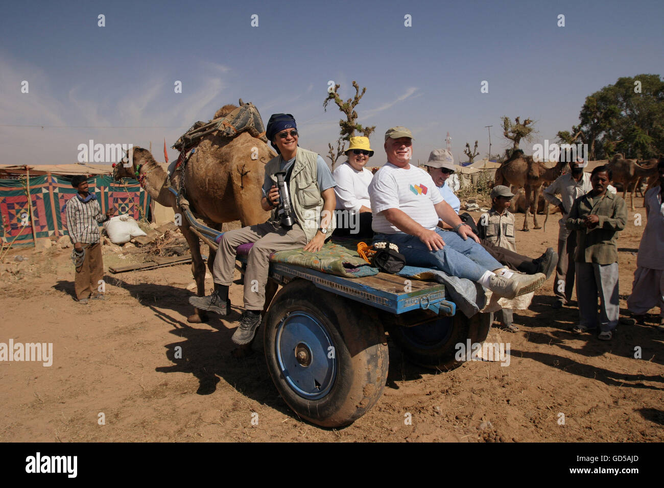 Tourists on camel cart Stock Photo - Alamy