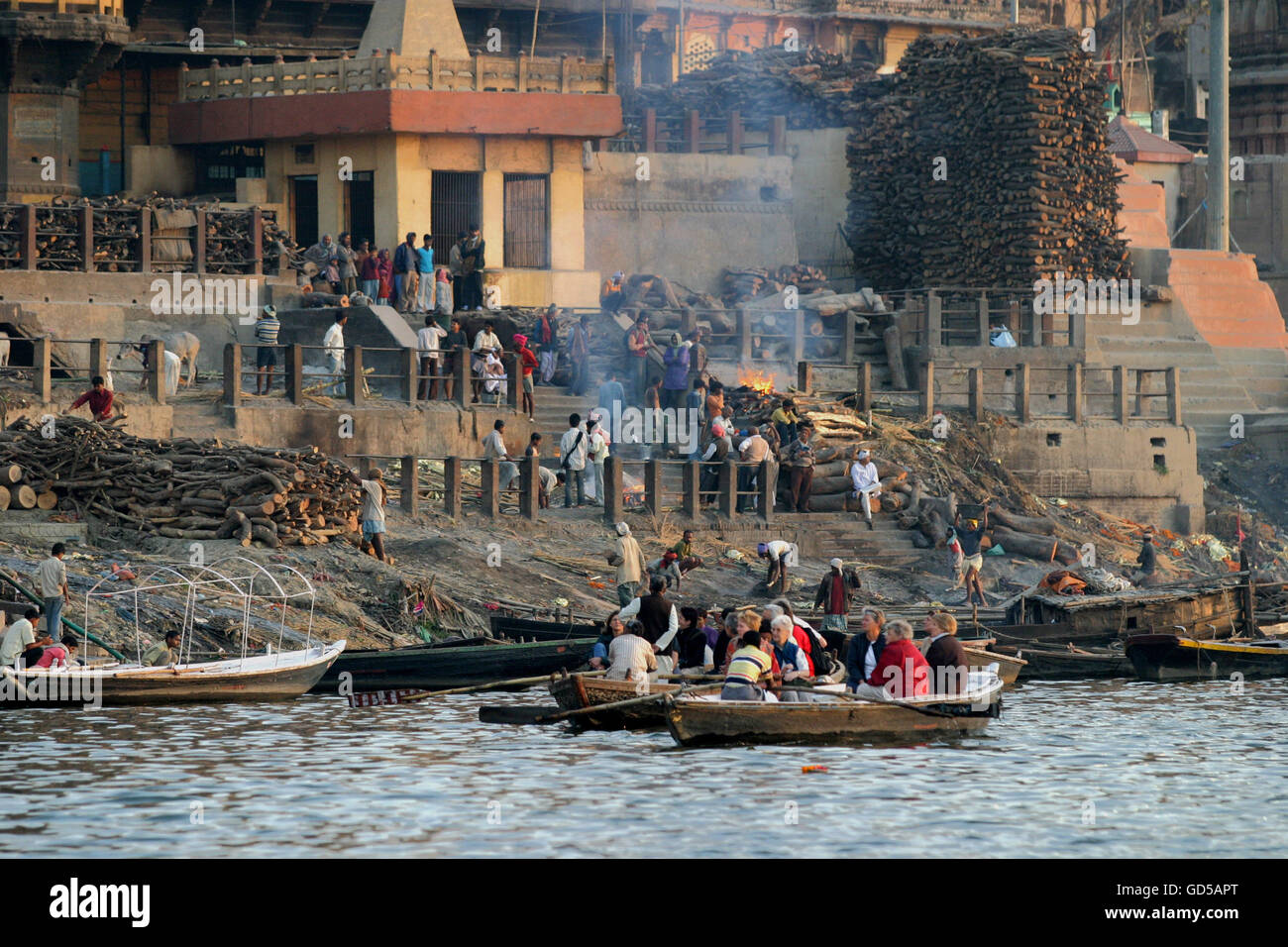 Boat at the ghats Stock Photo - Alamy