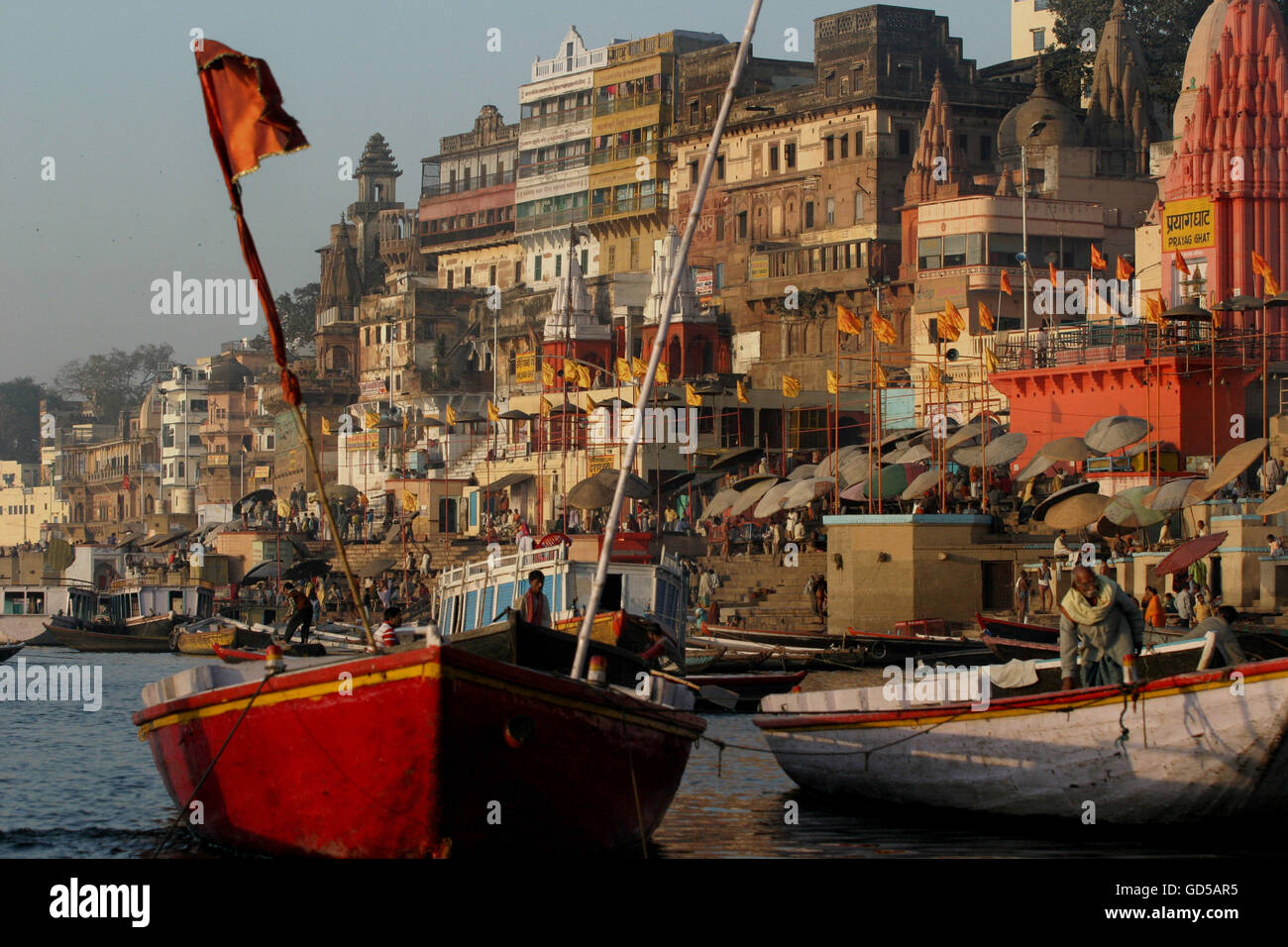 Boat at the ghats Stock Photo - Alamy