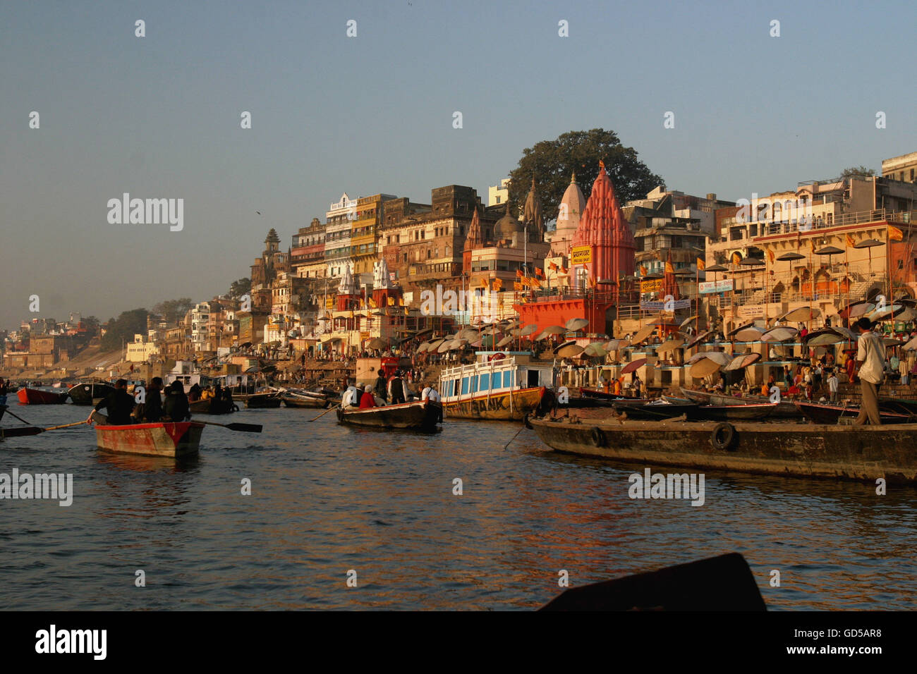 Boat at the ghats Stock Photo - Alamy