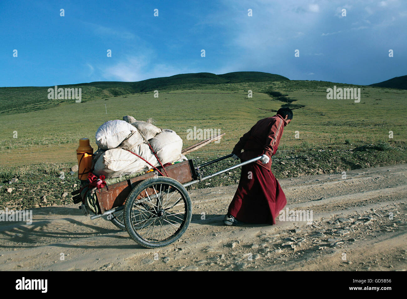 Pilgrim dragging a cart Stock Photo - Alamy