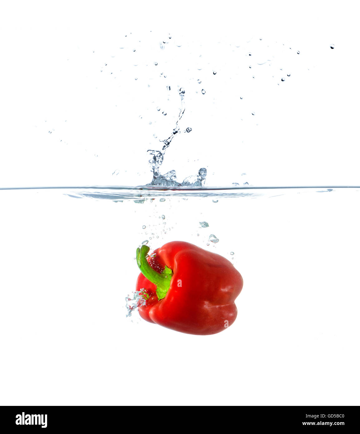 Fresh Red Paprika in Water Isolated on White Background Stock Photo - Alamy
