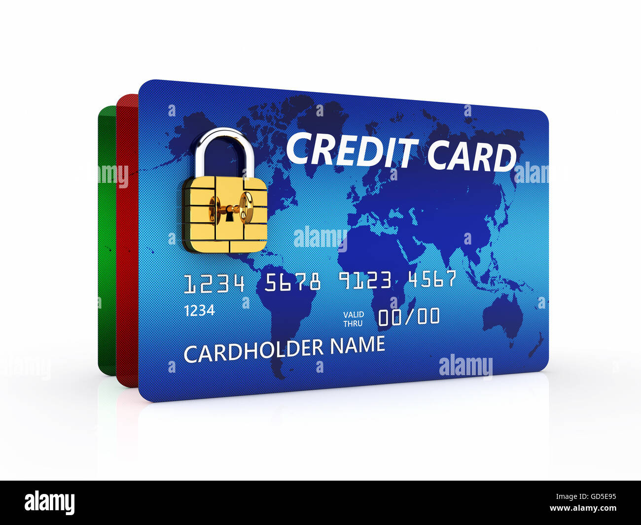 Credit cards with padlock chip isolated on white , Safe banking and ...