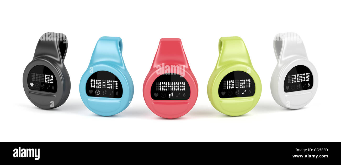 Fitness trackers with different interfaces and colors Stock Photo - Alamy