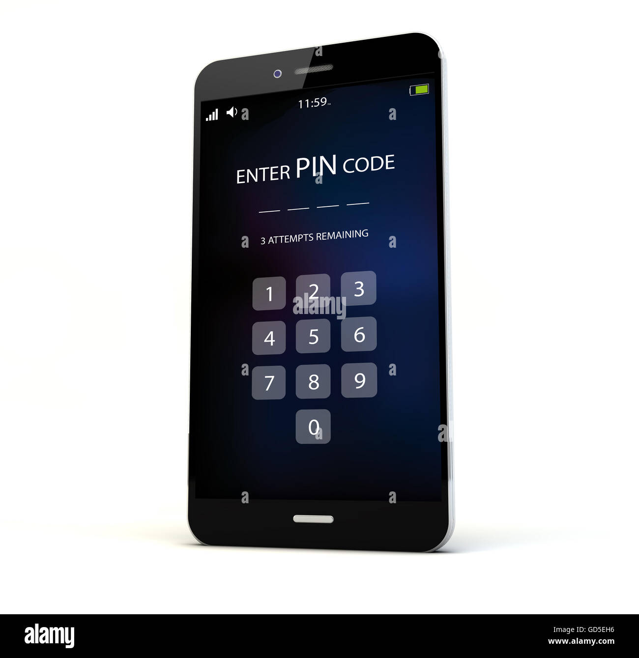 render of a phone with pin security code on the screen isolated. Screen ...