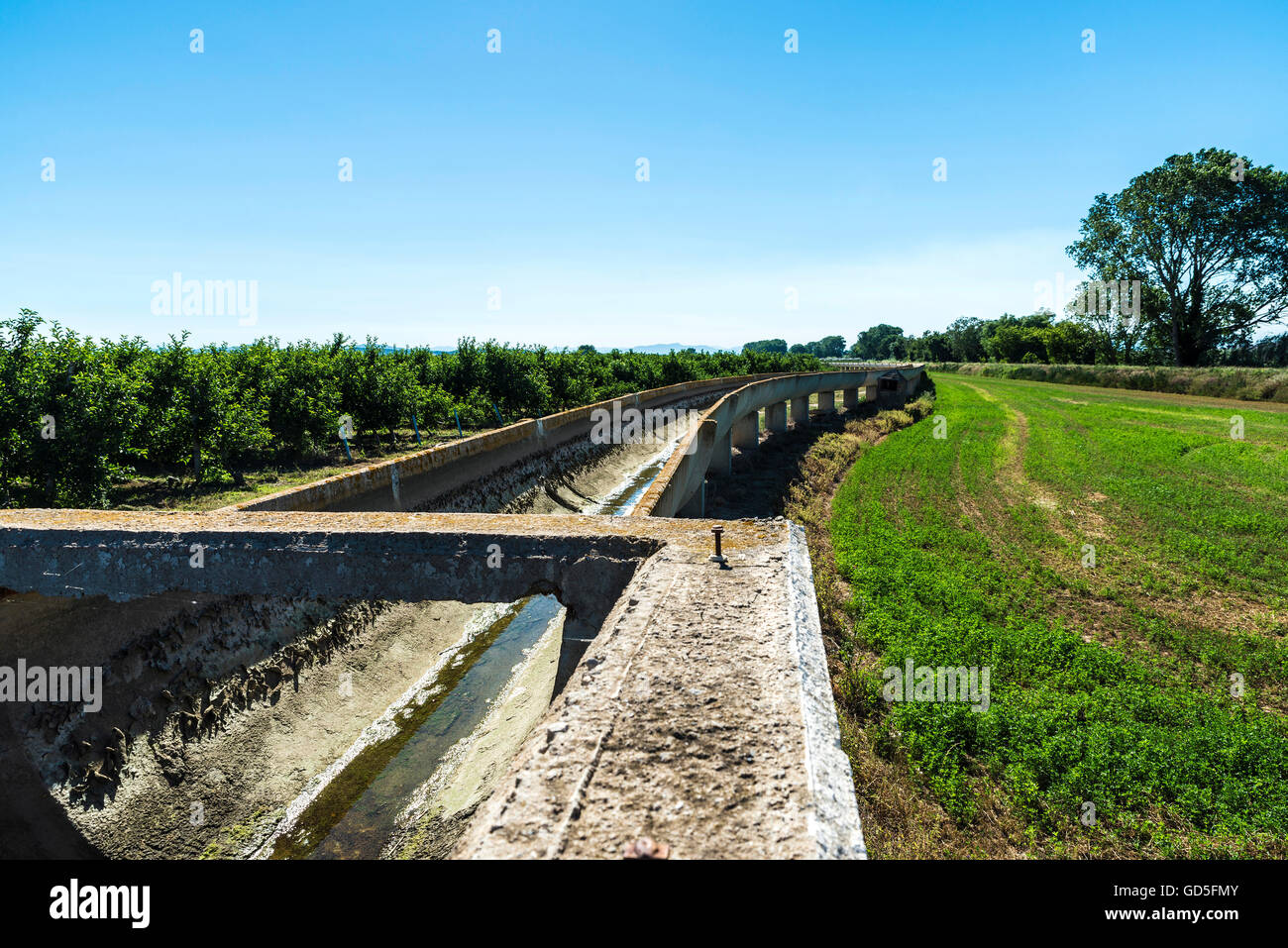 High irrigation channel made of cement in Girona, Spain Stock Photo - Alamy