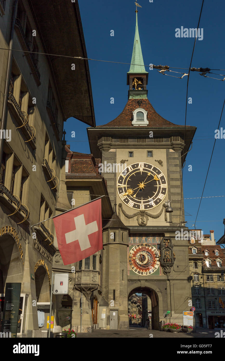 A photograph of the Zytglogge tower in Bern, Switzerland. It is a ...