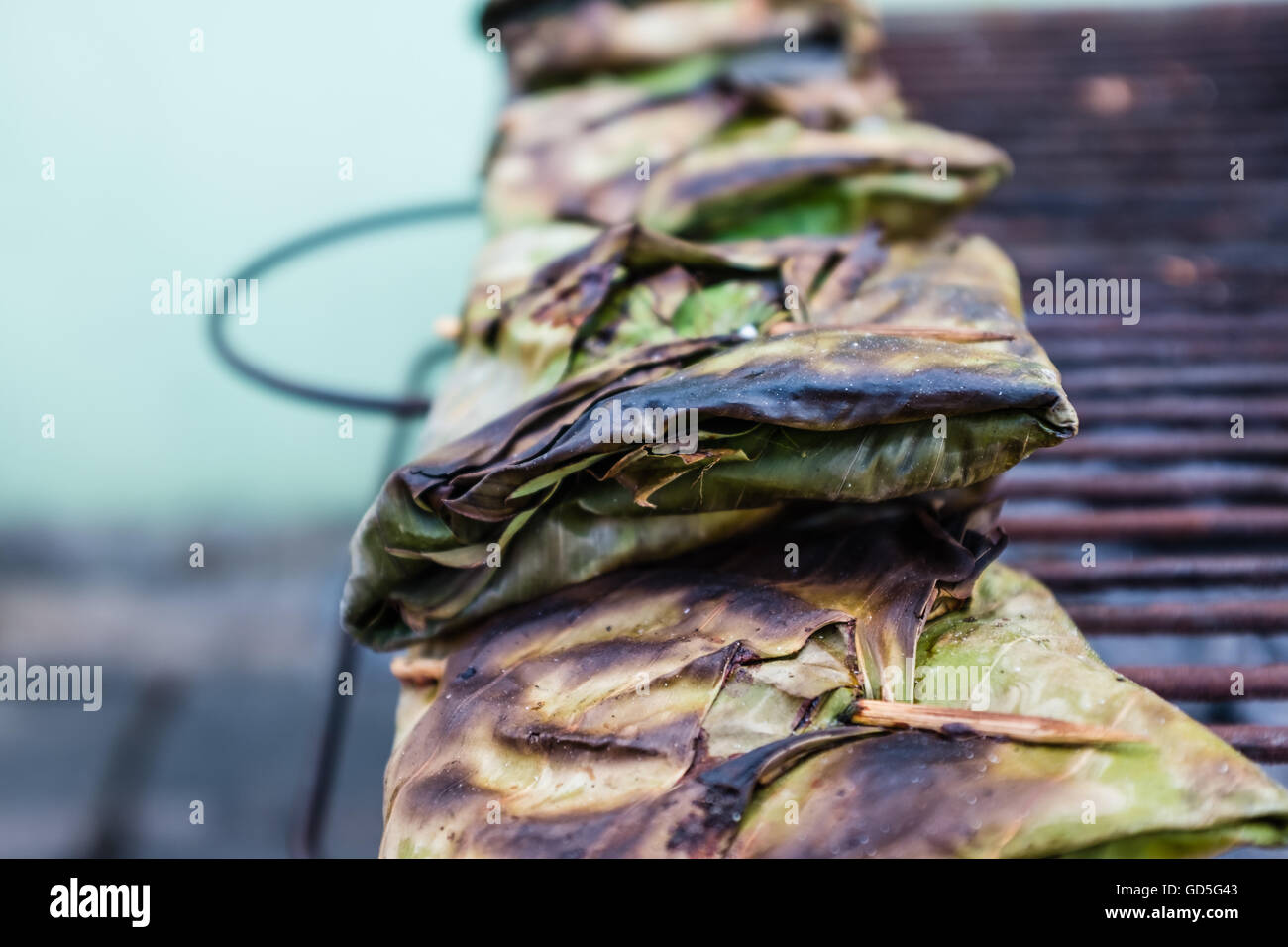 Barbecue food parcels for sale,Chiang Mai Thailand Stock Photo - Alamy