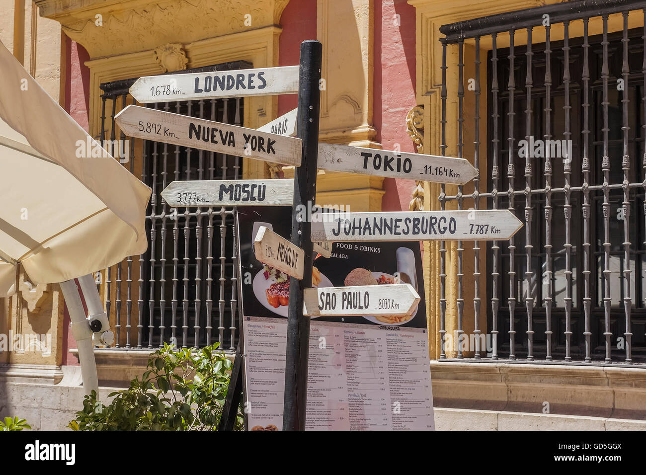 Road sign,, details of architecture streets of Malaga, Spain Stock ...