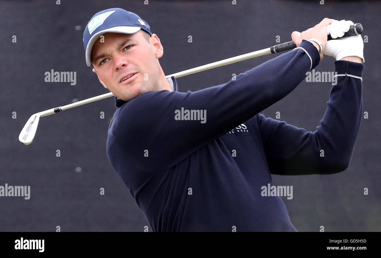 Germany's Martin Kaymer plays off the first tee during the practice day ...