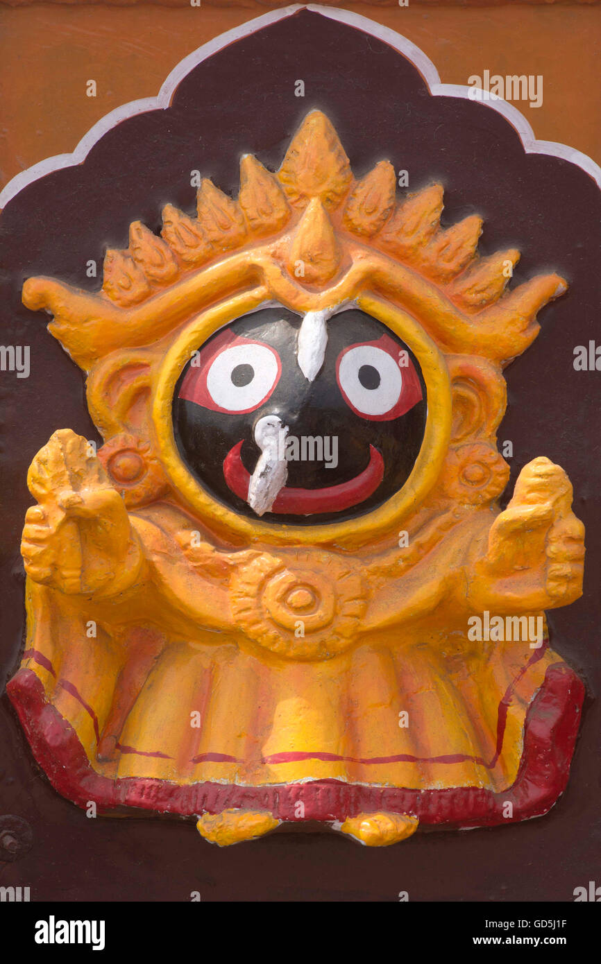 Painted metal embossed figure of lord jagannath, puri, orissa, india ...