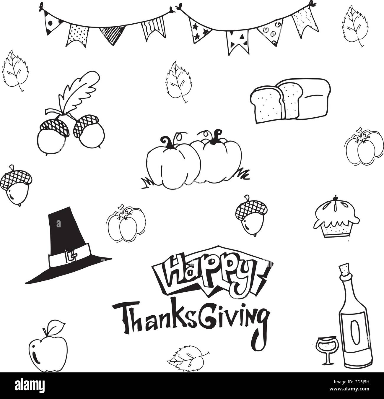 Happy Thanksgiving in doodle vector art Stock Vector Image & Art - Alamy