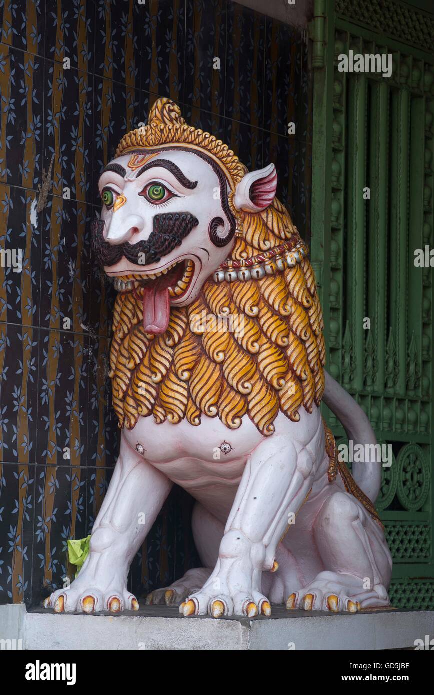 Painted statue of lion lord shiva temple, puri, orissa, india, asia ...