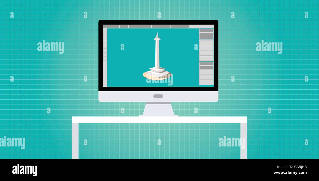3d designer developer workspace pc computer vector Stock Vector Image ...