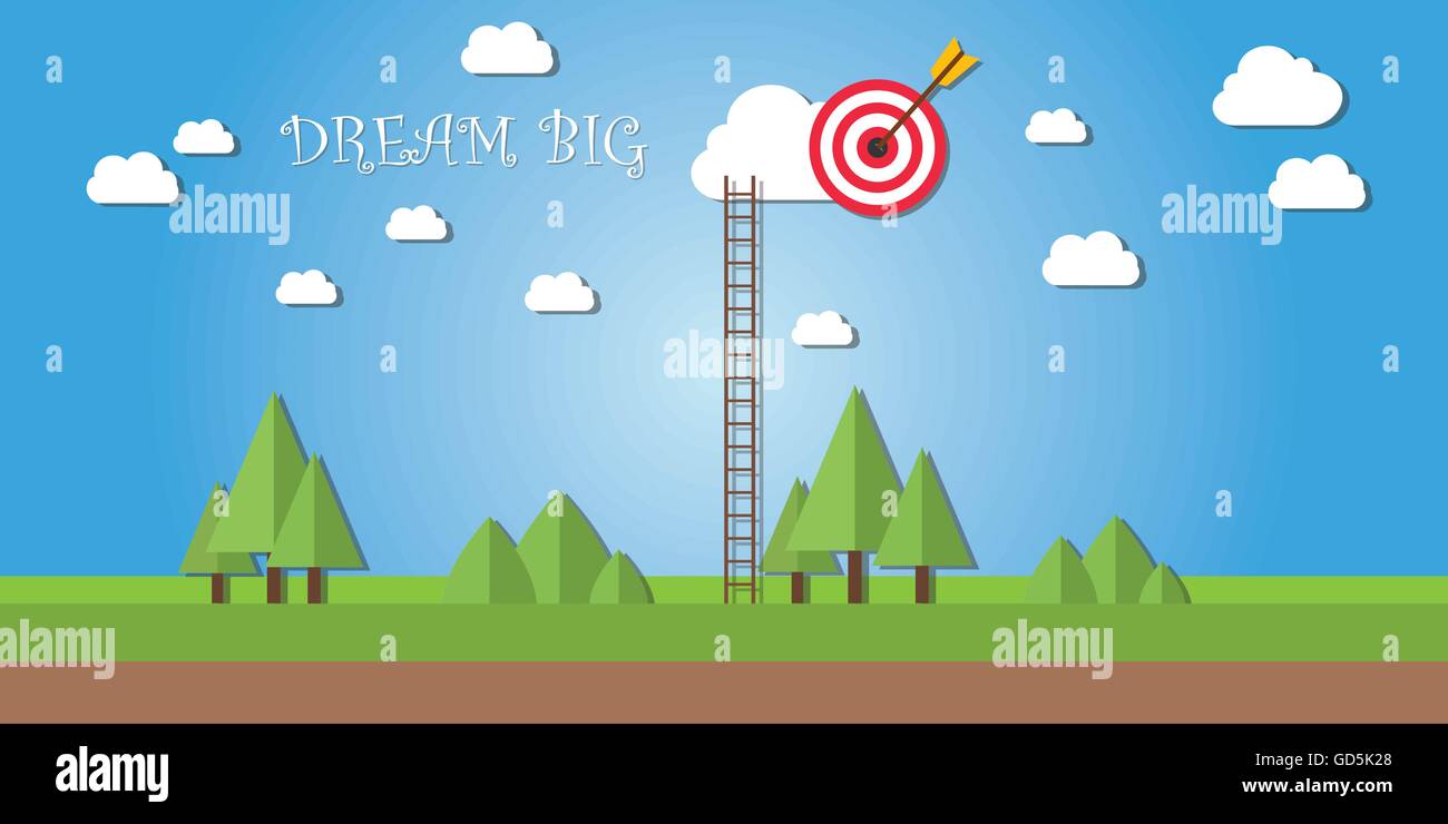 dream big ladder success concept achieve goal in cloud sky vector Stock ...