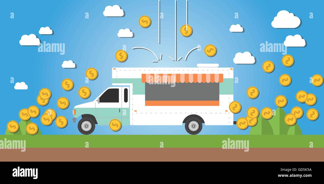 food truck business illustration money gold coin investment vector ...