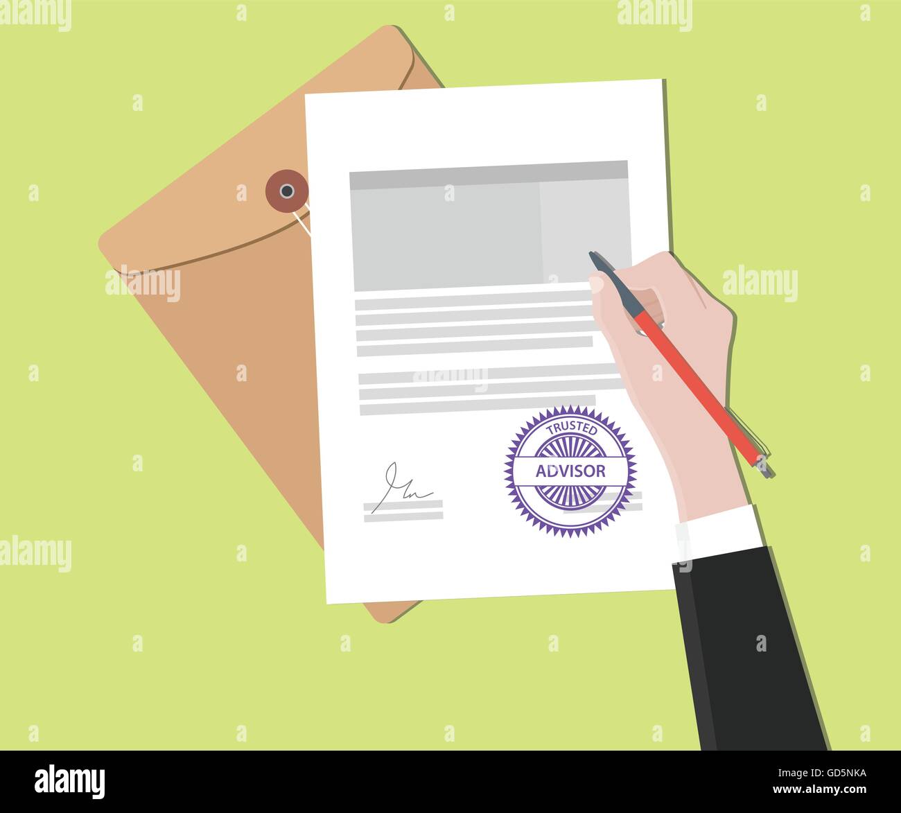 trusted advisor concept with hand signing a paper document Stock Vector ...