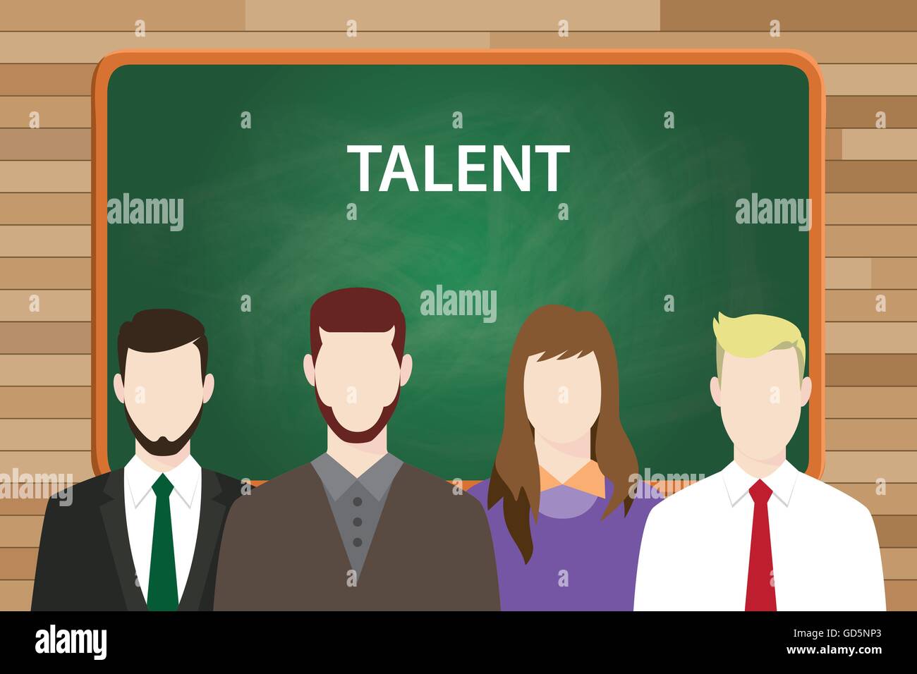 talent text concept with green board as background and people aligning ...