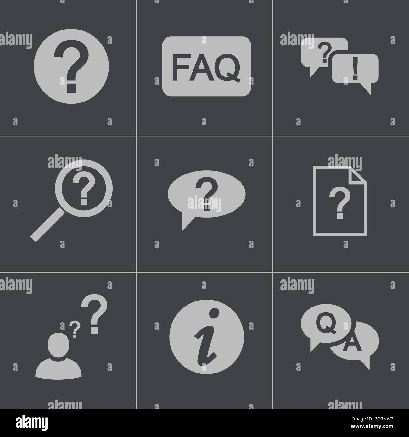 Vector black FAQ icons set Stock Vector Image & Art - Alamy