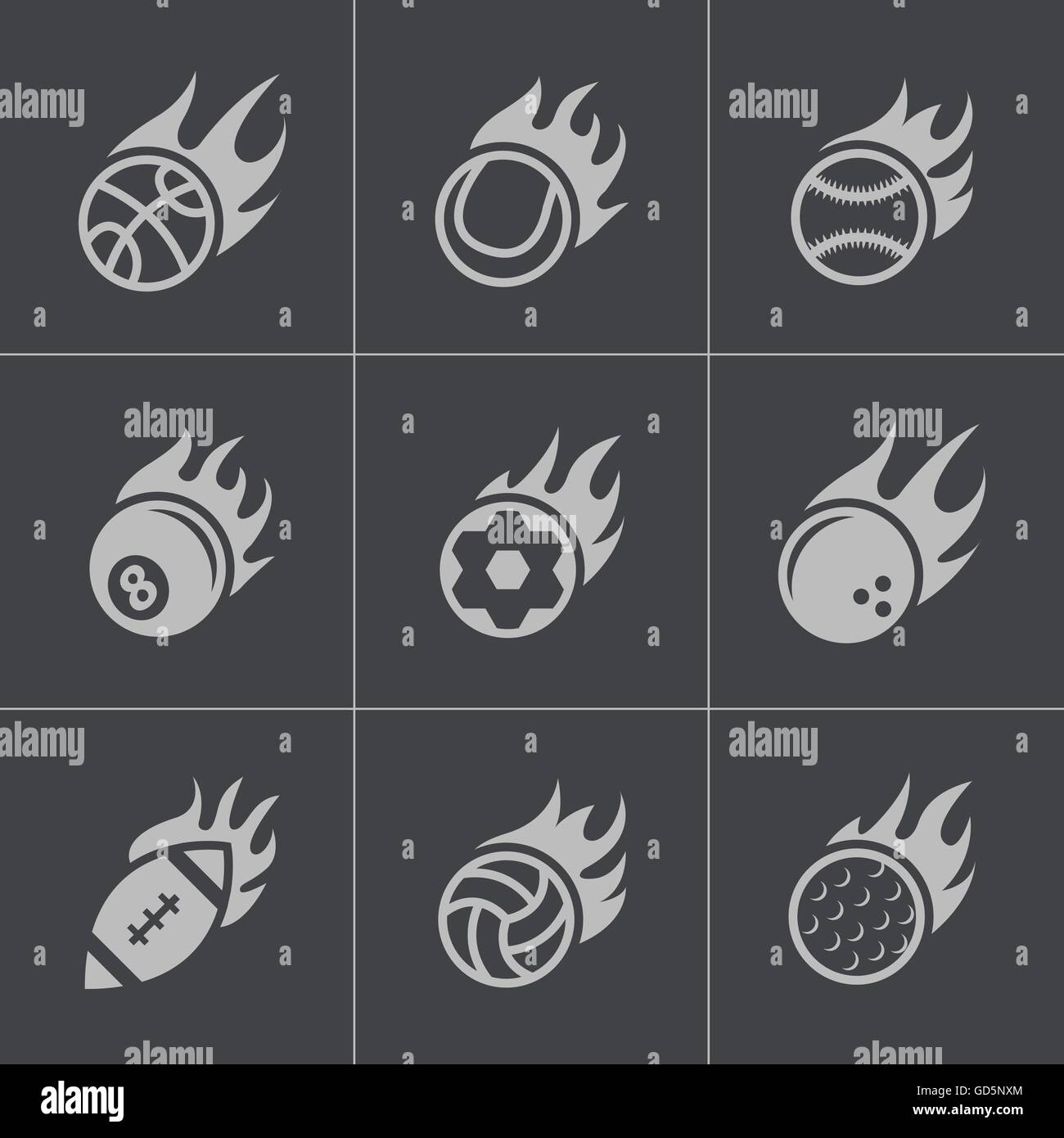 Vector black fire sport balls icons set Stock Vector Image & Art - Alamy
