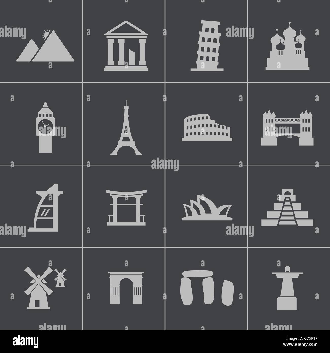 Vector black landmark icons set Stock Vector Image & Art - Alamy