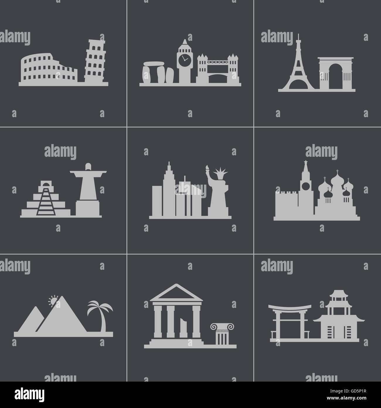Vector black landmarks icons set Stock Vector Image & Art - Alamy
