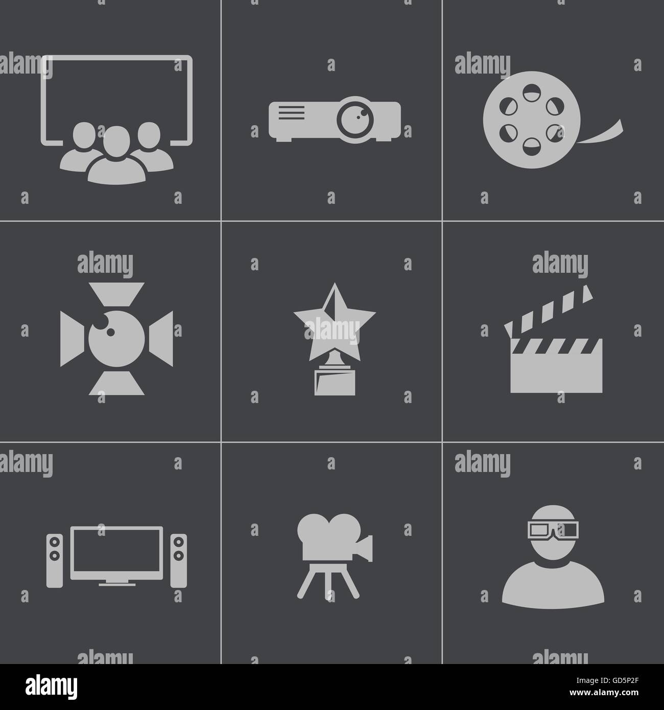 Vector black movie icons set Stock Vector Image & Art - Alamy
