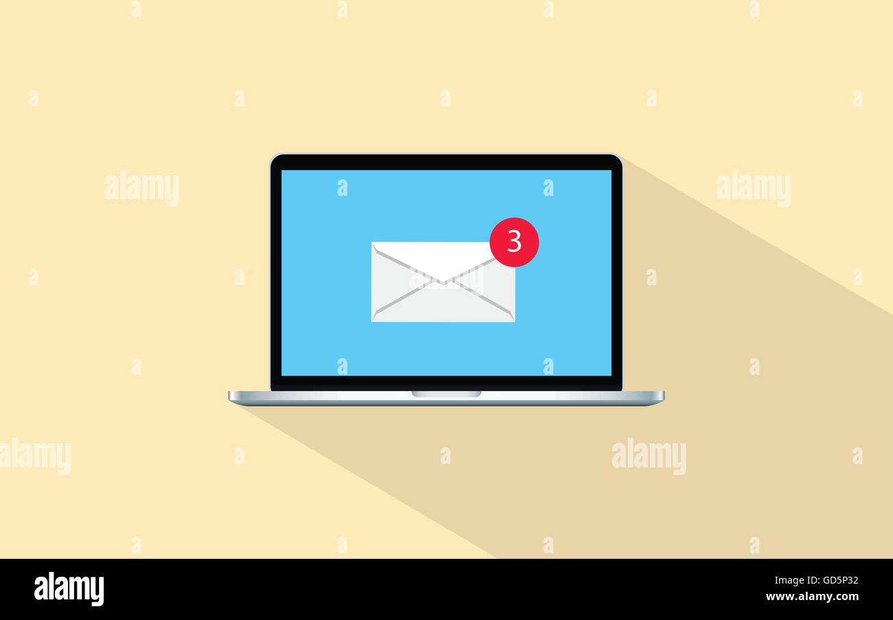 email notification on laptop screen single isolated with flat long ...