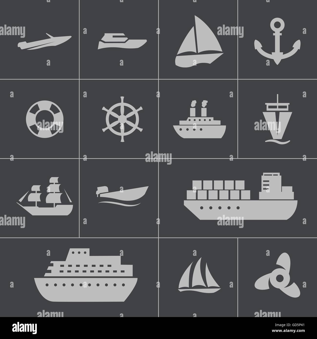 Vector black ship and boat icons set Stock Vector Image & Art - Alamy