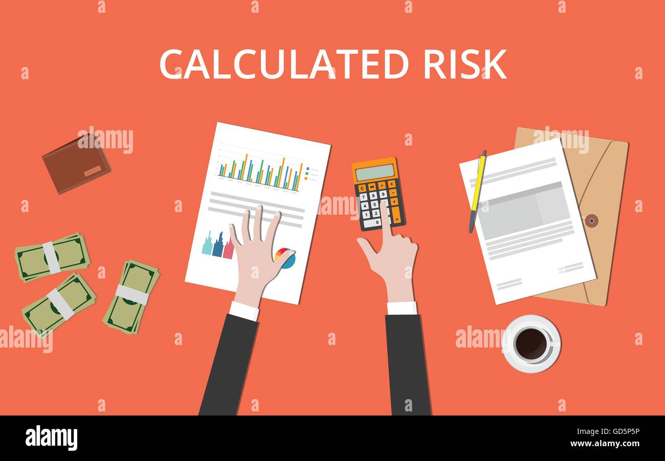calculated risk concept with businessman hand on table with graph chart ...